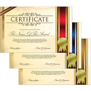 Zonon 200 Pieces Ribbon Embossed Seal and Gold Foil Certificate Seal Embossed of Achievement Ribbon Certificate Seals Stickers Envelope Gold Award Stickers