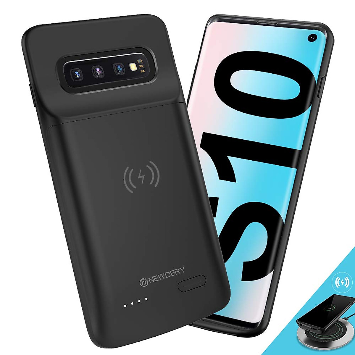 NEWDERY Upgraded Galaxy S10 Battery Case Qi Wireless Charging Compatible, 4700mAh Slim Rechargeable Extended External Charger Case Compatible Samsung Galaxy S10 (2019)-(6.1 Inches Black)
