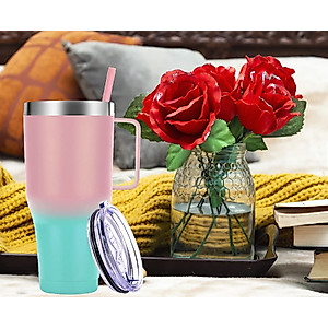 Merfefe 40oz Insulated Coffee Tumbler with Handle.40 oz Tumbler with Handle and Lid and Straw.Keep Drinks Cold Hot.Easy to Hold,Sweat Proof,Leak Proof,Dishwasher Safe.