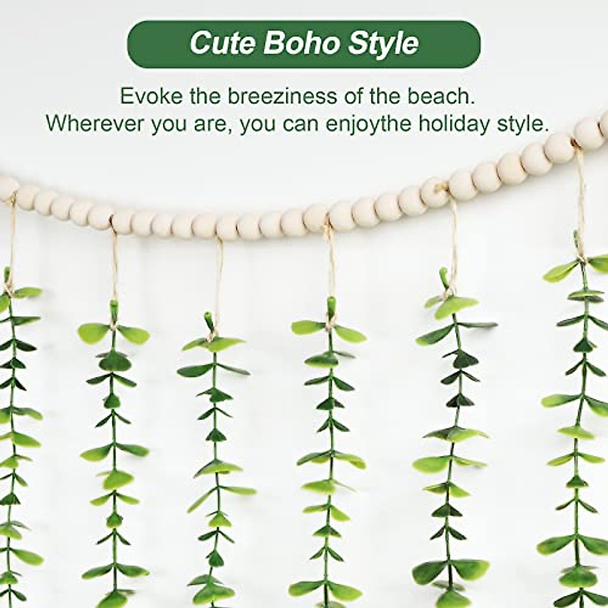 Yastouay Clearance 40" Artificial Eucalyptus Hanging Wall Decor with 6.56Ft Light Boho Wall Decor Wooden Beads Garland Fake Eucalyptus Plant Faux Fake Greenery Vines for Bathroom Bedroom Nursery