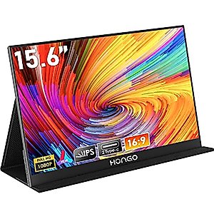 HONGO Portable Monitor 15.6'' 1080P FHD USB-C Portable Laptop Monitors Smart Cover & Dual Speaker, HDMI Computer Display IPS HDR External Gaming Monitor for PC Phone Mac Xbox PS4 Switch