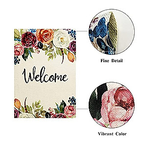 Guaikeai Floral Flower Blossom Welcome Garden Flag 12 x 18 Inch Double Sided Outside Decor for Home Yard Farmhouse