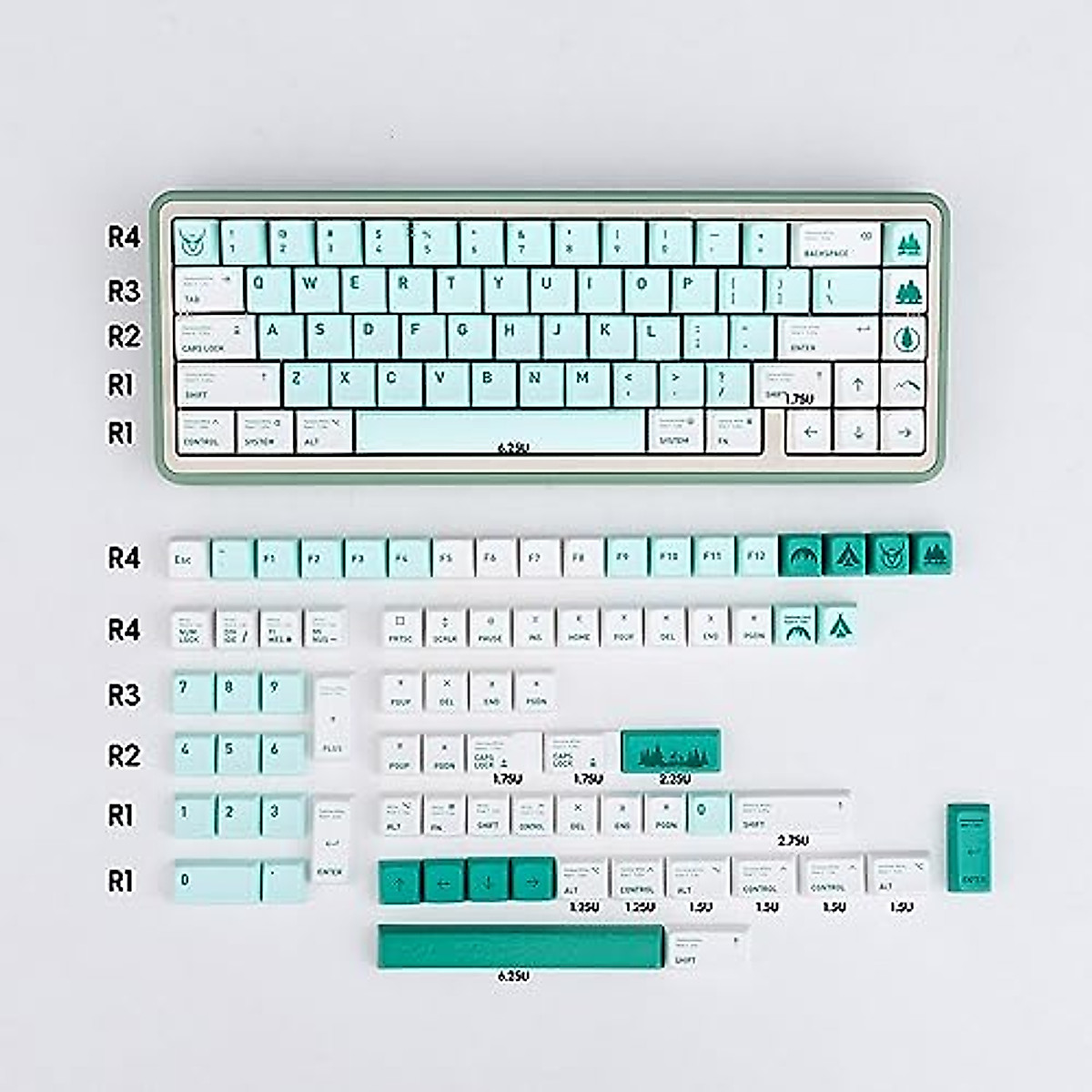 144 Keys PBT DYE MDA Profile Keycaps Green Keycaps Set for 61/64/87/04/108 Cherry Mx Switches Mechanical Keyboard