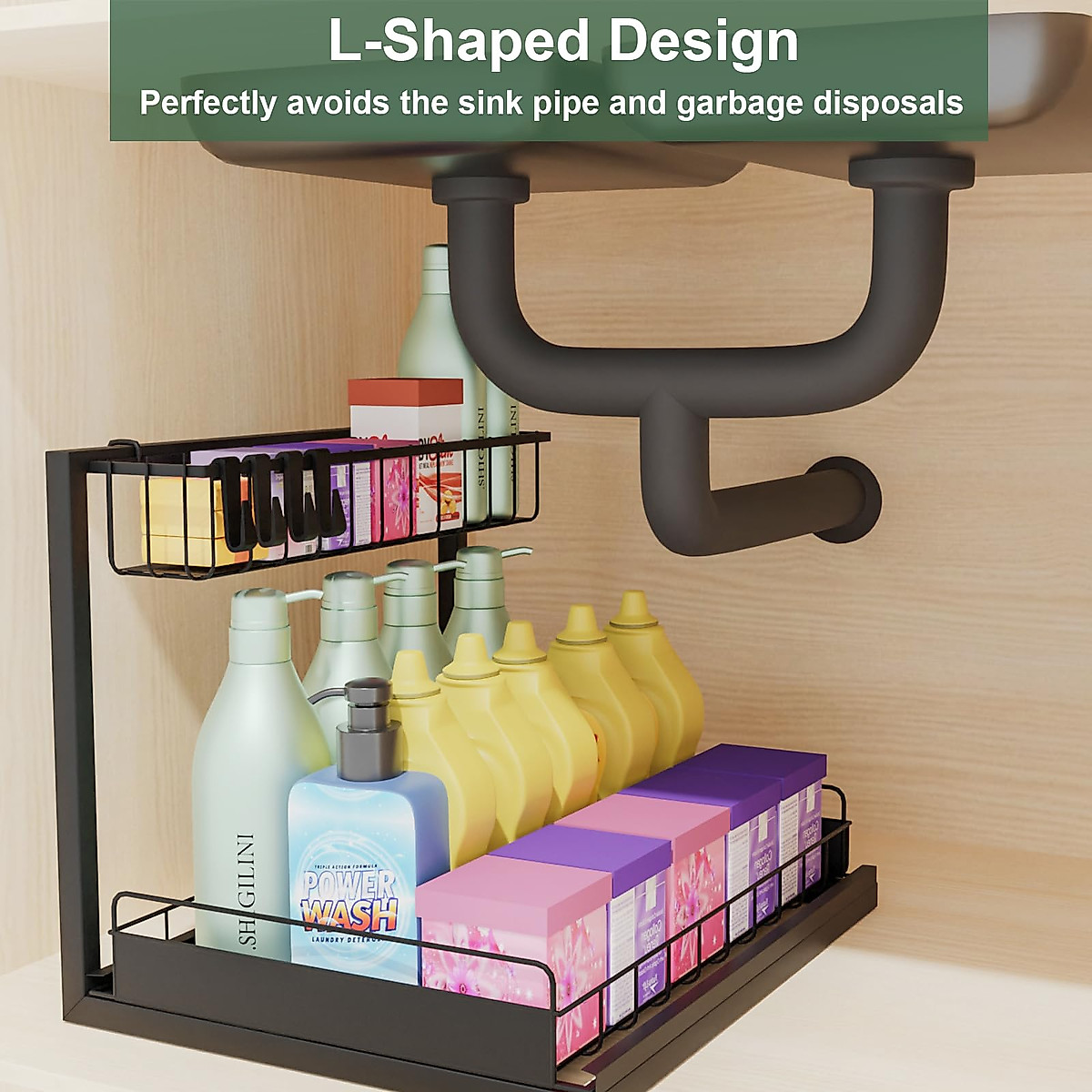 Under Sink Organizers and Storage, Terfik Under Sink Organizer, Pull Out Cabinet Organizer with Sliding Drawer, Multi-Use Under Cabinet Organizer, Under Sink Storage for Bathroom Kitchen Organization