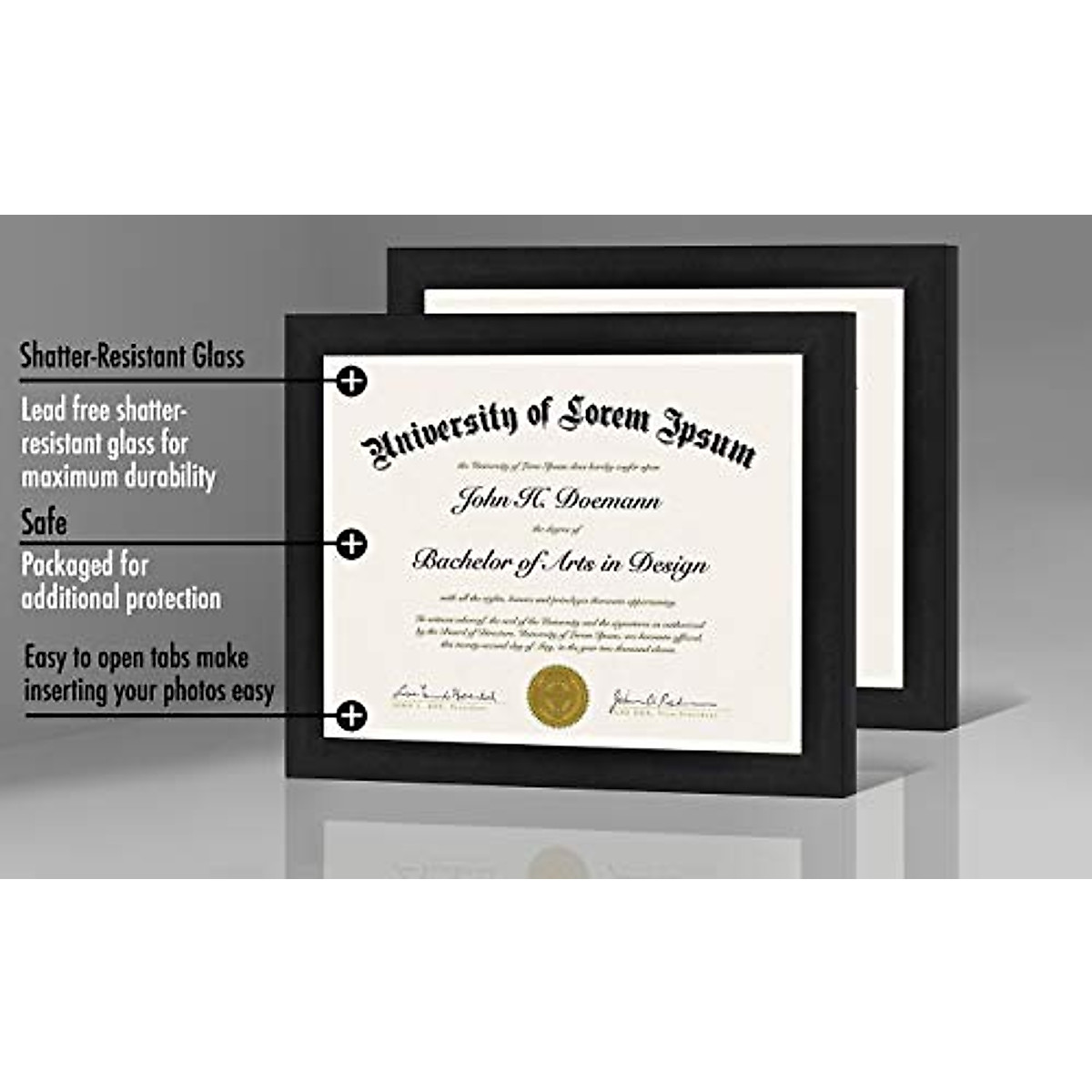 Americanflat 8.5x11 Picture Frame in Black - Set of 2 - Use as Diploma Frame or Certificate Frame with Shatter Resistant Glass - Hanging Hardware and Easel Included for Wall and Tabletop Display