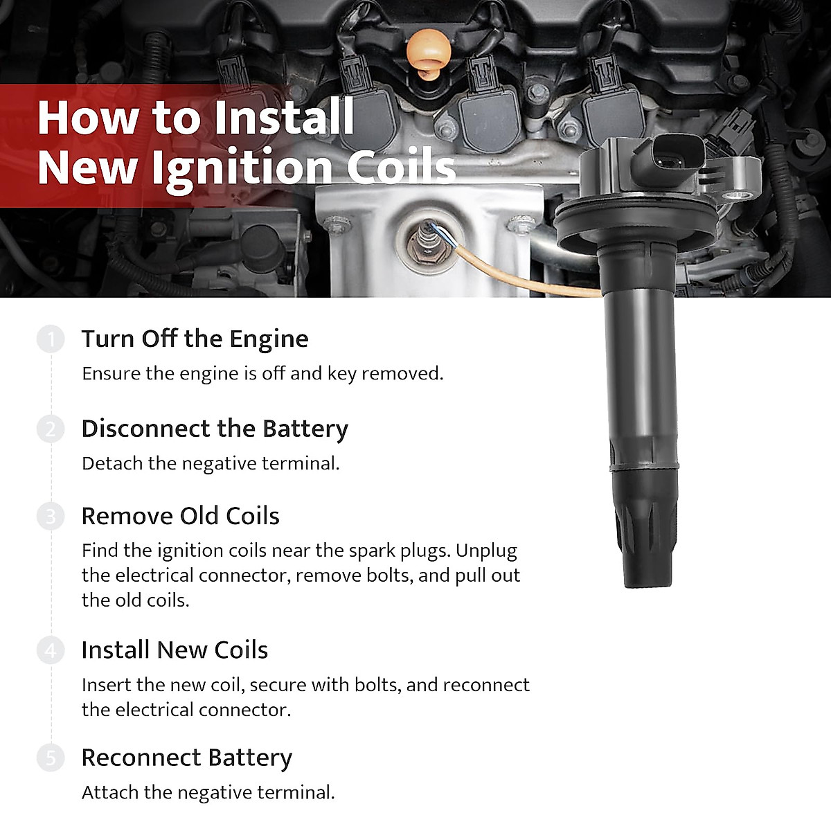 Ignition Coil Pack Replacement for 3.5 3.7 V6 Ford Edge Explorer F150 Flex MKS MKT MKZ, Mazda 6 CX-9 2007 2008 2009 2010 2011 2012 2013 2014 2015 2016 3.7L 3.5L, UF553 DG520, Pack of 6