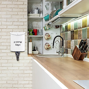 AuldHome Rustic Grocery Bag Holder; Wall-Mounted Vintage Enamelware Farmhouse Style Plastic Bag Dispenser for Kitchen or Laundry Room