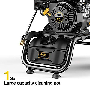 BLUBERY 3500PSI Gas Pressure Washer, 13'' Pneumatic Anti-Skid Tires, 50FT Hose&Soap Container, 2.6GPM 212CC Power Washer, 5 Adjustable Nozzles, CARB&EPA CERT