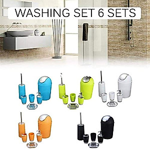 CNKOBE 6 Pcs Plastic Bathroom Accessory Set Luxury Bath Accessories Bath Set Lotion Bottles, Toothbrush Holder, Tooth Mug, Soap Dish, Toilet Brush, Trash Can, Rubbish Bin (Orange)