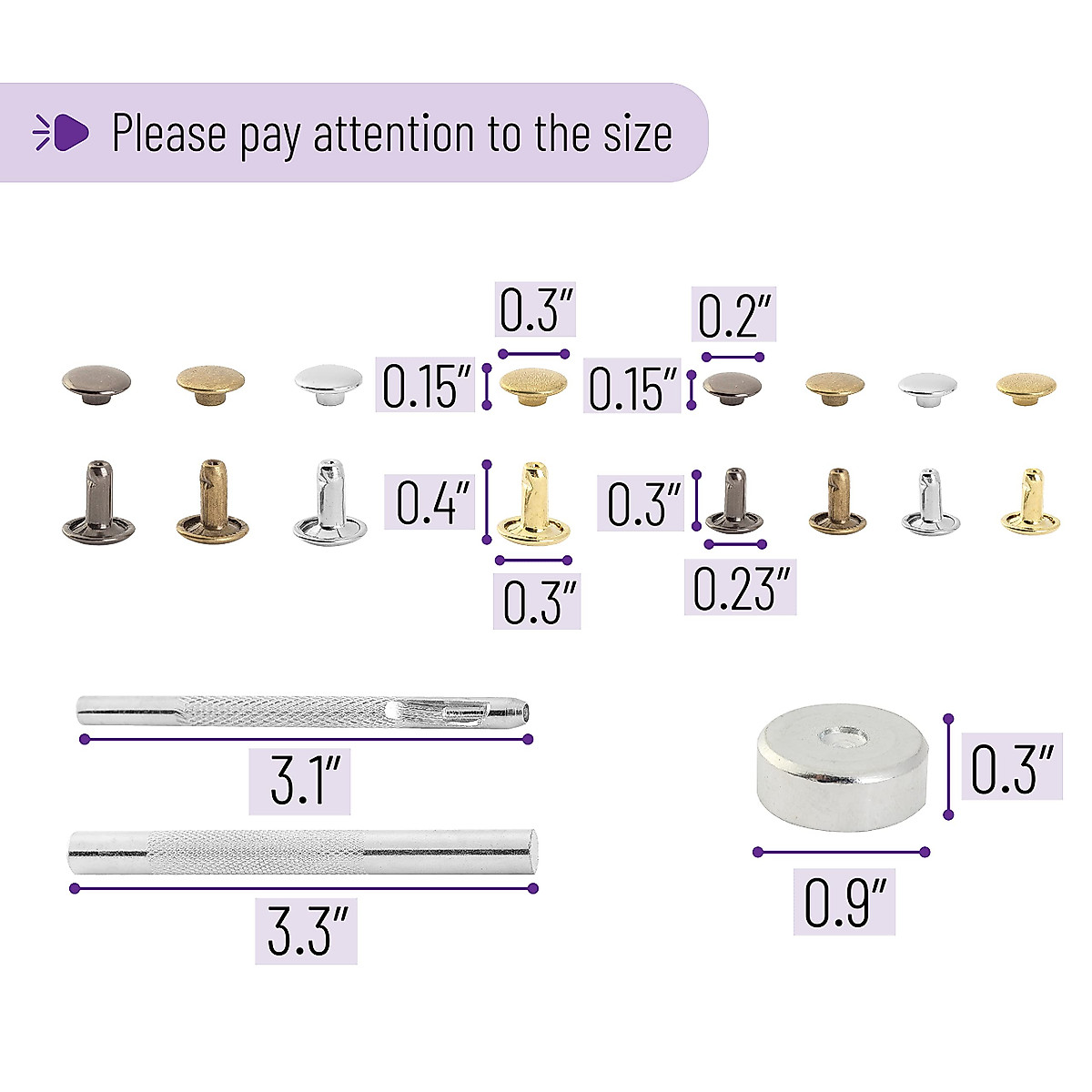 Get UNCO Leather Rivets Kit - 240pcs, 4 Colors, Tools