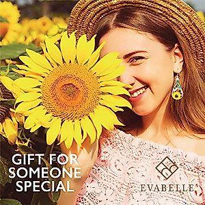 Evabelle Sunflower Daisy Flower Bee Earrings for Women Pearl Drop Dangle Summer Earrings 14K Gold Plated CZ Enamel Prom Earrings for Women Trendy for Birthday Anniversary Jewelry Gift for Her (Sunflower Earrings)