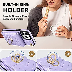 Delidigi for iPhone 13 Pro Max Wallet Case with Card Holder, PU Leather Case with 360° Rotatable Ring Stand Detachable Wrist Strap, RFID Blocking Protective Case for iPhone 13 Pro Max (Purple)