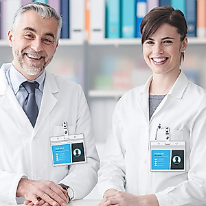 100 Sets Badge Holders and Metal Clips Clear Horizontal Name Tag ID Card Holder with Clip Waterproof ID Badge Holder with Metal Clips