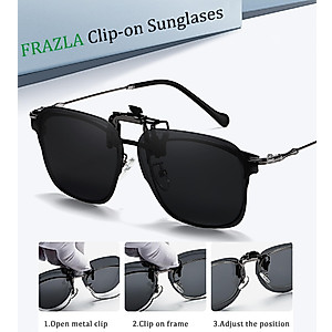 FRAZALA Polarized Clip on Sunglasses for Men Women over Prescription Glasses UV Protection Anti Glare Flip-up Clip-on Sun Shades (Black Lens/Grey Vision)