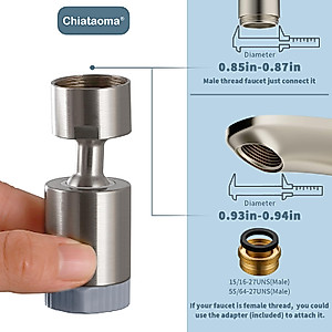 Rotating Faucet Nozzle,360° Swivel Kitchen Faucet Aerator Splash-Proof, 3-Flow Sprayer Female Bathroom Faucet Attachment,Faucet Attachment for Kitchen Sink,Faucet Aerator Sprayer Brushed Nickel