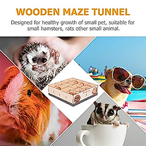 Hemobllo Hamster Wooden House, Hamster Maze Tunnel Toy, Small Pet Animals Activity Gerbil Labyrinth Dwarf Hamster Play Toys Maze Tunnel Mice Wooden Funny Toy Hamster Tubes