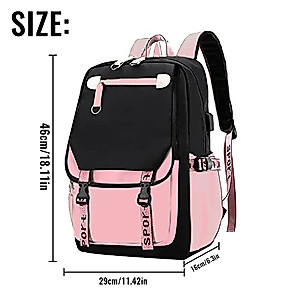 coxqermo Cute Cool Backpack for Girls, Kawaii Cartoon Backpack with Plush Pendant,Middle School Students Bookbag Daypack with USB Charge Port