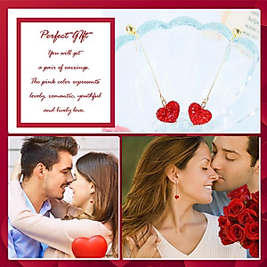 Red Heart Earrings for Women Rhinestone Heart Dangle Earrings Long Chain Heart Earrings for Her Valentines Day Accessories Christmas Gifts 2024