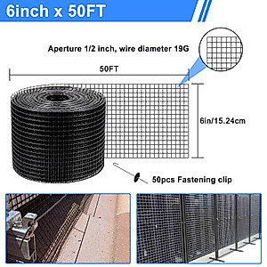 FOXIVO 6" x 50' Solar Panel Bird Wire Screen Protection, 1/2 inch Black PVC Coated Galvanized Welded Wire Mesh Roll | Prevents Birds Nesting Under Solar Panels