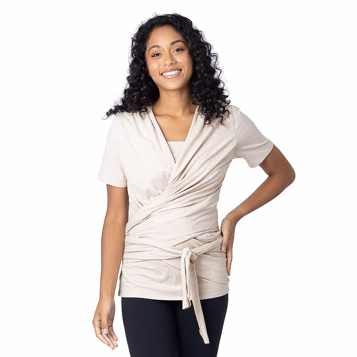 Kindred Bravely Organic Cotton Skin to Skin Wrap Top | Kangaroo Shirt for Mom and Baby (Oatmeal Heather, Medium)