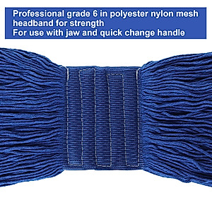 4Pcs Commercial String Mop Head, Loop-End Mop Head Replacement, Heavy Duty Mop Head Refills, 6 Inch Headband, Cotton Looped End Wet Cleaning Mop Refill for Home, Industrial and Commercial Use (Blue)