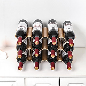 TRUDING Countertop Wine Rack - 12 Bottle Freestanding Wine Bottle Holder Stand - 3 Tier Wooden Wine Storage Rack - Wavy Wine Organizer for Cabinet Pantry Home Kitchen Bar