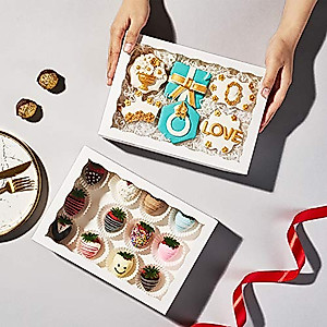 JCXGRVC 4PCS 10 x 7 x 2.5 inches Elegant Cookies Boxes, Strawberries Boxes with Display Window, White Paper Box