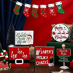 12 Pieces Christmas Tiered Tray Decor Christmas Santa Claus Table Decor Rustic Table Centerpiece Christmas Wooden Signs Farmhouse Tiered Tray Country Decor for Home Room Table Fireplace (Santa Claus)