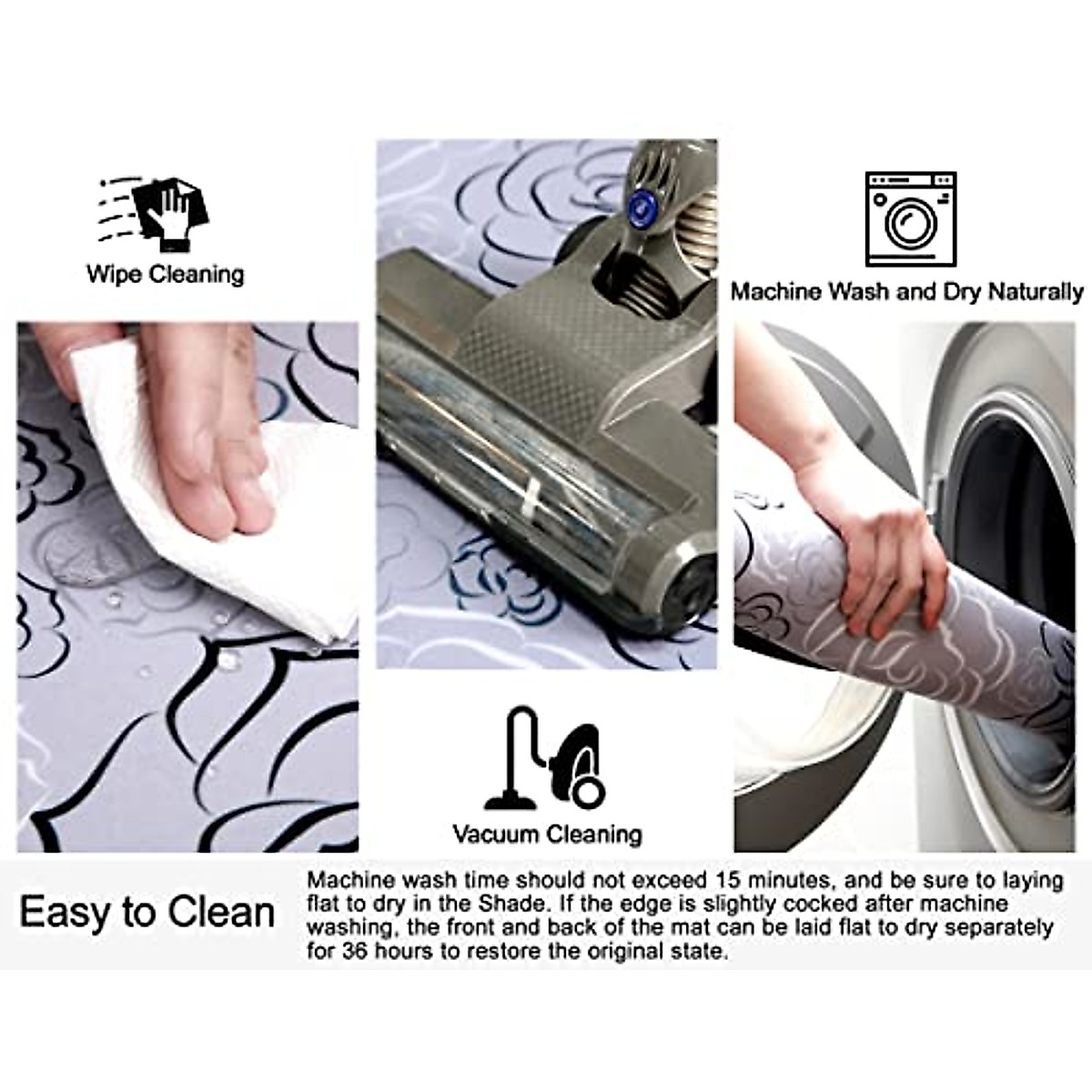 Cosilyt 1/10 Inch Ultra Thin Front Door Mat Rug Indoor Entrance Inside Non Slip, Large Waterproof Rubber Kitchen Rug and Interior Home Washable Door Mat, 24"×35", Morandi Grey