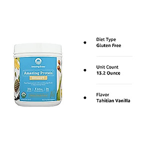 Amazing Grass DIGEST Vegan Protein Powder, Plant Based with Probiotics + Fiber to Manage Bloat, Tahitian Vanilla, 15 Servings