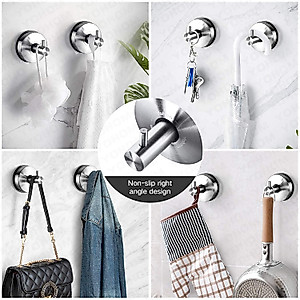 YOHOM 2Pcs SUS 304 Stainless Steel Vacuum Suction Cup Hooks Shower Holder - Removable Bathroom Shower Hook Suction Towel Rack and Kitchen Organizer for Towel Hook, Bathrobe and Loofah,Brushed Finish