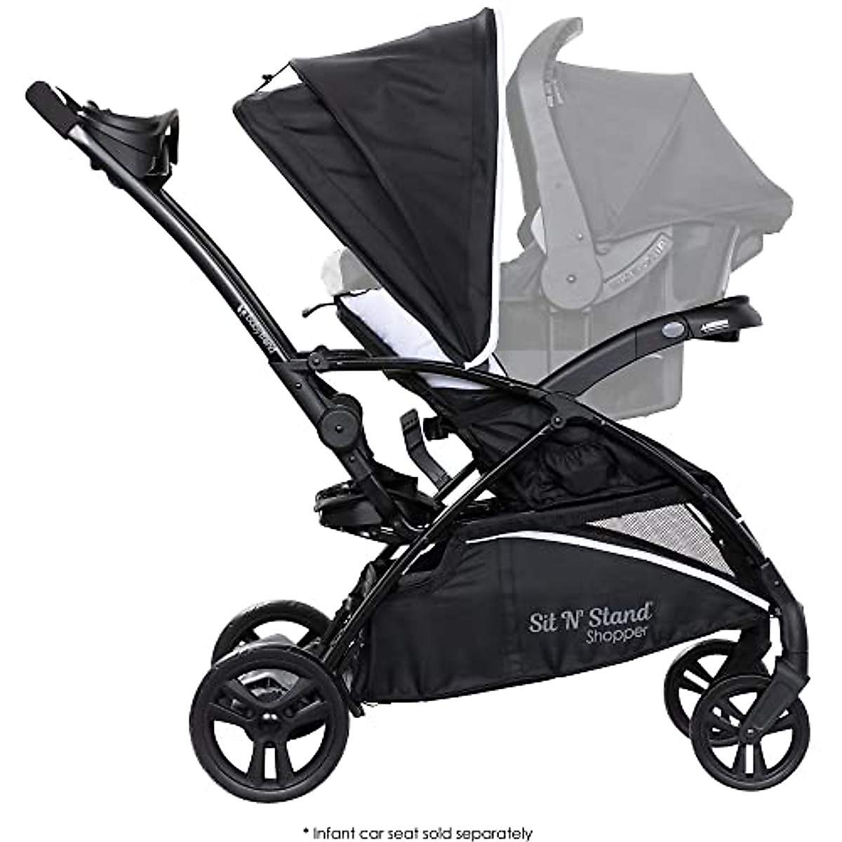 Baby Trend Sit N' Stand 5-in-1 Collapsible Shopper Stroller with Canopy, Visor, Extendable Storage Basket, Phone Tray, and 2 Cup Holders, Modern Khaki
