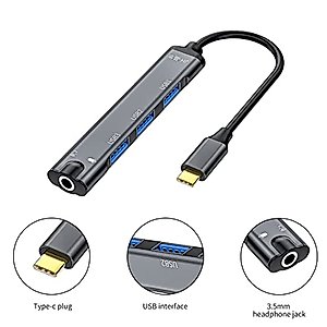 QIANRENON USB C Docking Station, USB 3.0 Hub with 3.5mm Audio Headphone + Microphone Jack Hub Digital & Audio Hub USB C 3.0 Multiport OTG Allocator for Computer Smart Phone