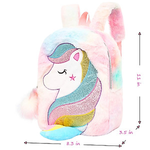 HICCUPfish CBOALOGR Cute Plush Unicorn Toddler Mini Travel Bag Princess Plush Backpack for Girls 1-6 years old (Tail-colored)…