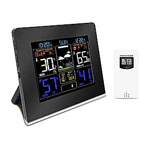 Dushiabu Weather Stations Wireless Indoor Outdoor, Color Display Digital Thermometer Monitor with Atomic Clock, Weather Forecast Station with Adjustable Backlight