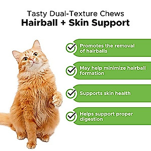 Pet Honesty Cat Hairball Support Chews - Cat Hairball Solution, Supports Skin & Coat and Digestion, May Help Eliminate Furballs, Cat Vitamins and Supplements - Chicken (30-Day Supply)