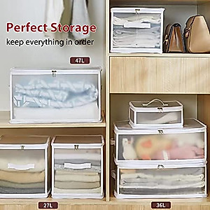 FAOMSEBS Under Bed Storage [Light & No Collapse] Foldable Plastic Storage Box, Healthy & Odorless Material With [Sturdy Handles] Moisture-Proof Bins For Pillow, Coats, Blankets 47L White Translucent