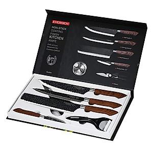 Kitchen Cutting Knives Set for Home, Sharp knives Set for the Kitchen Non-Stick Blades and Ergonomic Design Handles, Chef Knife Set with Gift Box Including Peeler and Shears