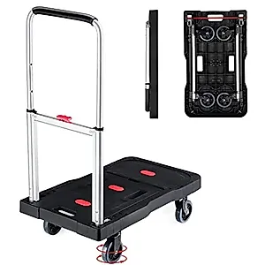 Double Rhombus Folding Hand Truck Platform Truck 330 Lbs Heavy Duty Dolly Cart with Wheels, Fully Folded Push Cart, Portable Trolley Utility Cart for Easy Storage, Garage Moving Shopping Home Office