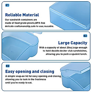 Abnaok 4PCS 20 Oz Toast Shape Sandwich Box, Food Grade PP Made, Allow Microwave Heating and Frozen Preservation, Food Storage Sandwich Containers for Lunch Prep