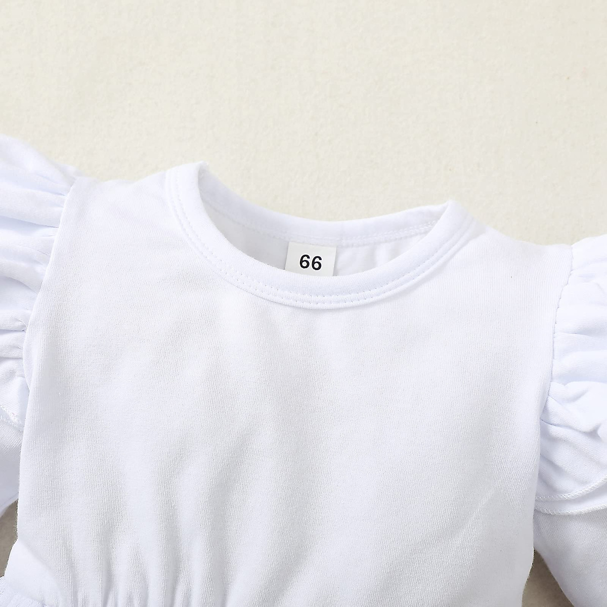 Baby Girl Clothes Infant Ruffle Sleeve Romper Dress Newborn Solid Tutu Skirt Sets Jumpsuit Headband Outfit (032B-White, 9-12 Months)