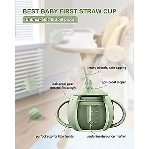 BRVTOT Baby Snack Containers & Straw Cup 7 oz, Spill Proof Toddler Cup with Straw & Snack Cup Lid & DustProof Lid, BPA Free Silicone Training Sippy Cup with Handle for Babies Toddlers 6+ Months Gifts