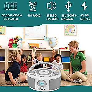 CD Radio Portable CD Player Boombox with Bluetooth,FM Radio, USB Input and 3.5mm AUX Headphone Jack,CD-R/CD-RW/MP3/WMA Playback,AC/Battery Powered(WTB-791)