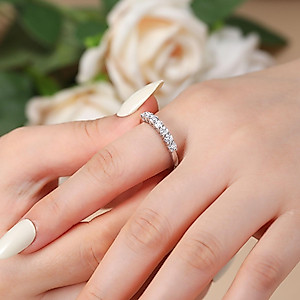 Ladylike Moissanite Wedding Band for Women 925 Sterling Silver Wedding Rings 0.7ct D Color VVS1 Lab Created Half Eternity Stackable Anniversary Rings for Her