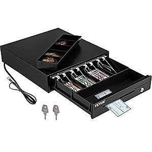 VEVOR Cash Register Drawer 13" 12 V for POS System with 4 Bill 5 Coin Cash Tray Removable Coin Compartment & 2 Keys Included, RJ11/RJ12 Cable for Supermarket Bar Coffee Shop Restaurant