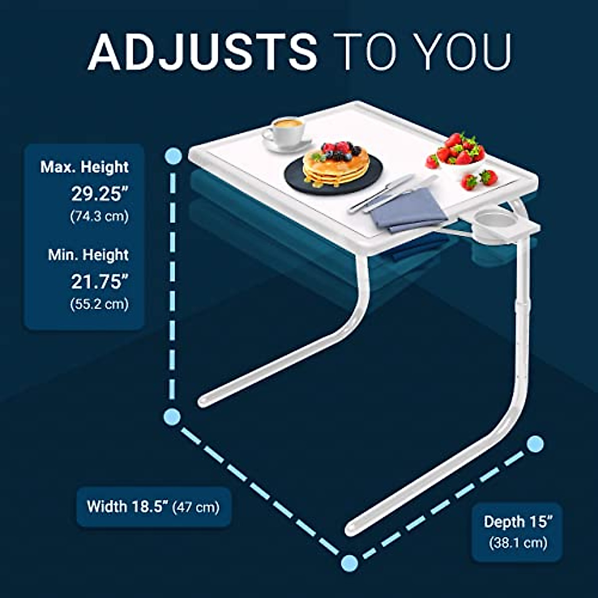 Table Mate II TV Tray Table - Folding TV Dinner Table, Couch Table Trays for Eating Snack Food, Stowaway Laptop Stand, Portable Bed Dinner Tray - Adjustable TV Table with 3 Angles, Cup Holder, Black