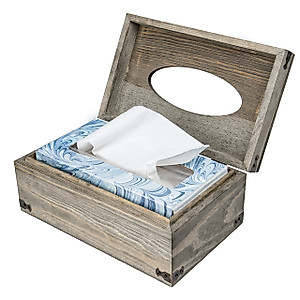MyGift Rustic Gray Solid Wood Tissue Box Holder Rectangular Cover, Decorative Bathroom Facial Tissue Box Holder with Hinged Lid