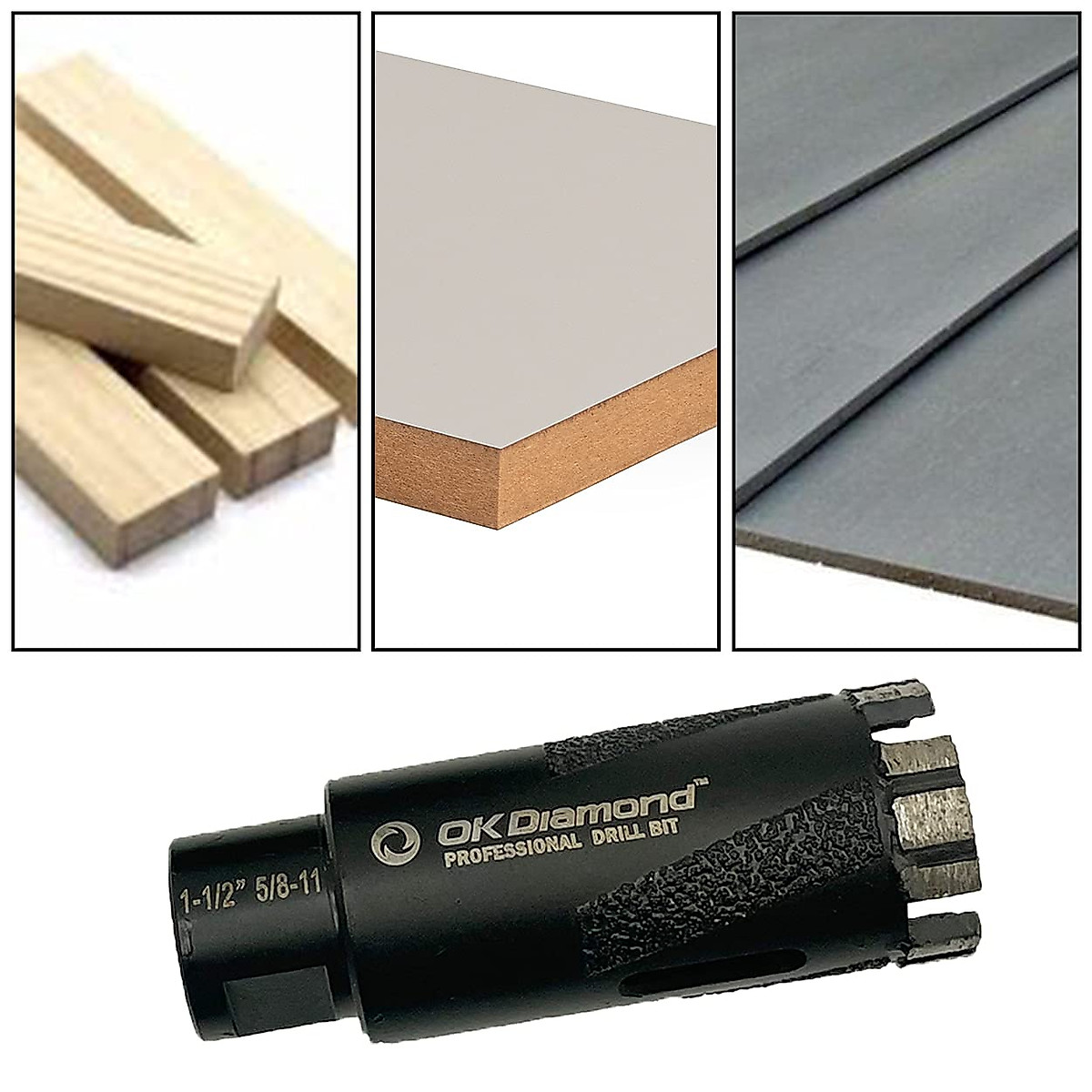 OKDIAMOND Diamond Core Drill Bits for Hard Stone Concrete Marble Granite Brick Laser Welded Masonry Coring Dry or Wet Hole Saws 1-1/2 in