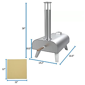 Outdoor Wood Fired Pizza Oven, Portable Wood Pellet Home-Made Pizza Maker with 12" Square Pizza Stone