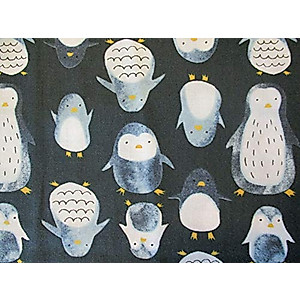 Penguin Penguins Rows Adorable Navy Background Cotton Fabric Size;1/4 Yard(18x22)